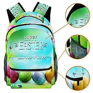 VBFOFBV Unisex Adult Backpack with for Travel Work, Happy Easter Egg Flowers