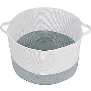 Large Blanket Basket | Cotton Rope Basket for Blankets Living Room | Size 21.7" x 21.7" x 13.8" | Large Basket for Blankets | Baby Laundry Basket |