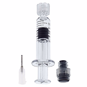 Fhis Dispensing Measurement Mark Tip for CBD Oils, EJuices, Liquids, Chemical (Gray Piston)1ml Luer Lock Syringe with Needle ReusablePack of 100 (19G)