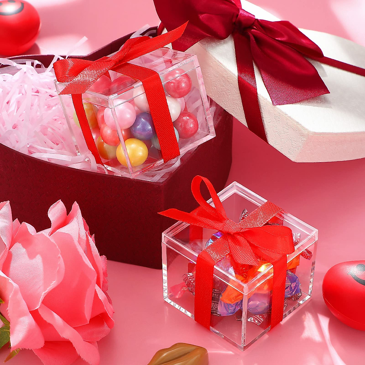 12 Pieces Clear Acrylic Plastic Square Cube Small Acrylic Box Acrylic Storage Containers with Lid Stackable Cube Containers Acrylic Container with Lid for Candy Jewelry Display (2.2 x 2.2 x 1.8 inch)