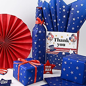 Bolsome 60 Sheets 20 * 20 Inches Silver Star Tissue Paper, Navy Blue Tissue Paper for Gift Wrapping for Birthday Baby Shower Patriotic Themed Party DIY Craft