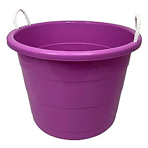 Homz 17-Gallon Indoor Outdoor Storage Bucket with Rope Handles for Sports Equipment, Party Cooler, Gardening, Toys and Laundry, Orchid Purple (4 Pack)