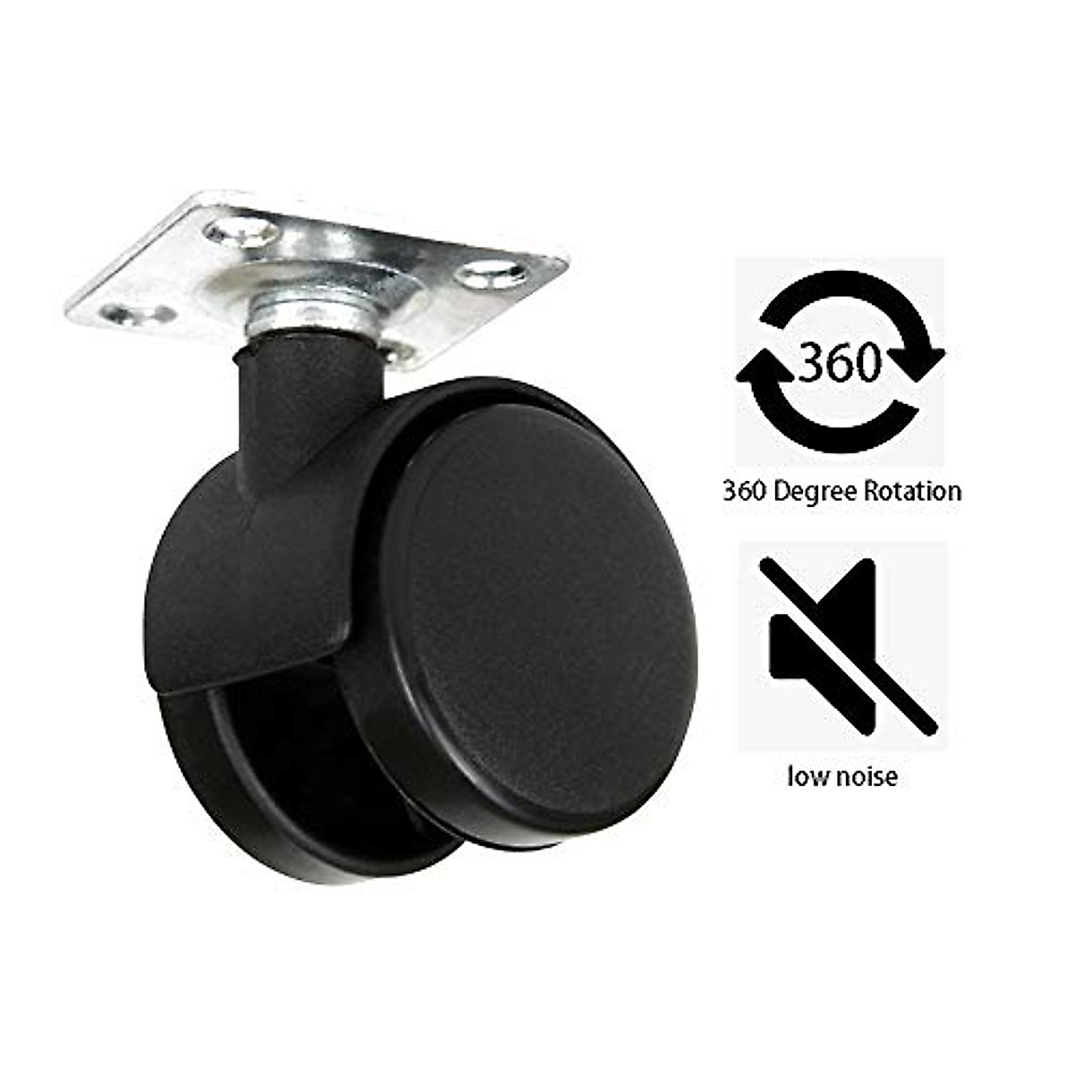 ShineIn Black Plastic 1.5 inch Plate Casters Furniture Wheels Replacement Set of 4 with 16 Screws