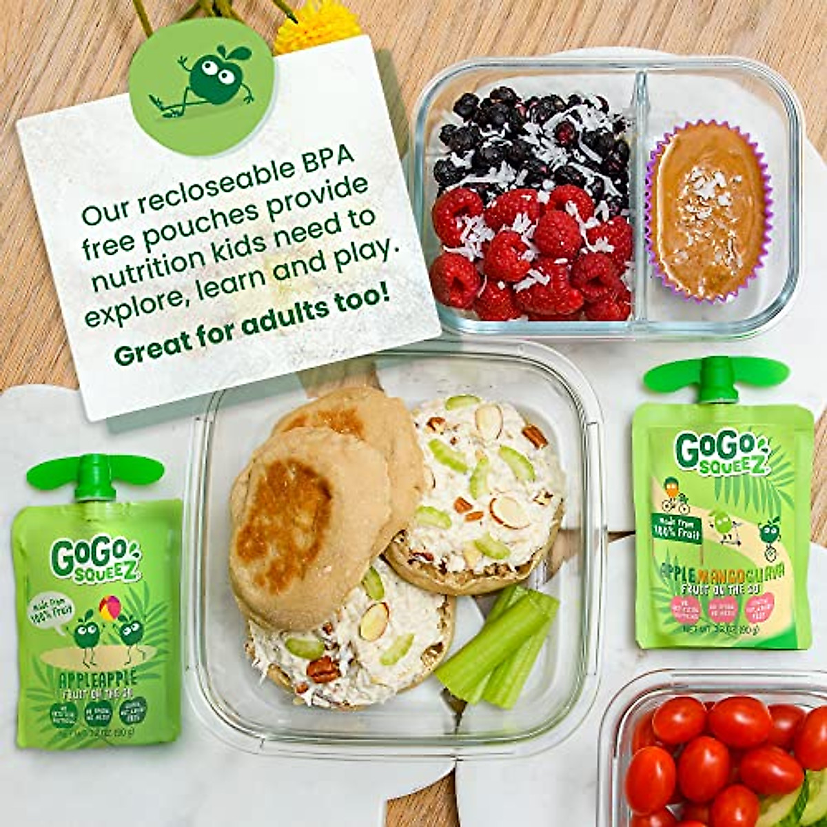 GoGo squeeZ Fruit on the Go Variety Pack, Apple, Mango Guava & Pineapple Passionfruit, 3.2 oz (Pack of 20), Unsweetened Snacks for Kids, No Gluten, Nut Dairy, Recloseable Cap, BPA Free Pouches