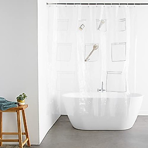 Amazon Basics 8-Gauge PEVA Shower Curtain or Liner with Mesh Storage Pockets - 72" x 72", Clear