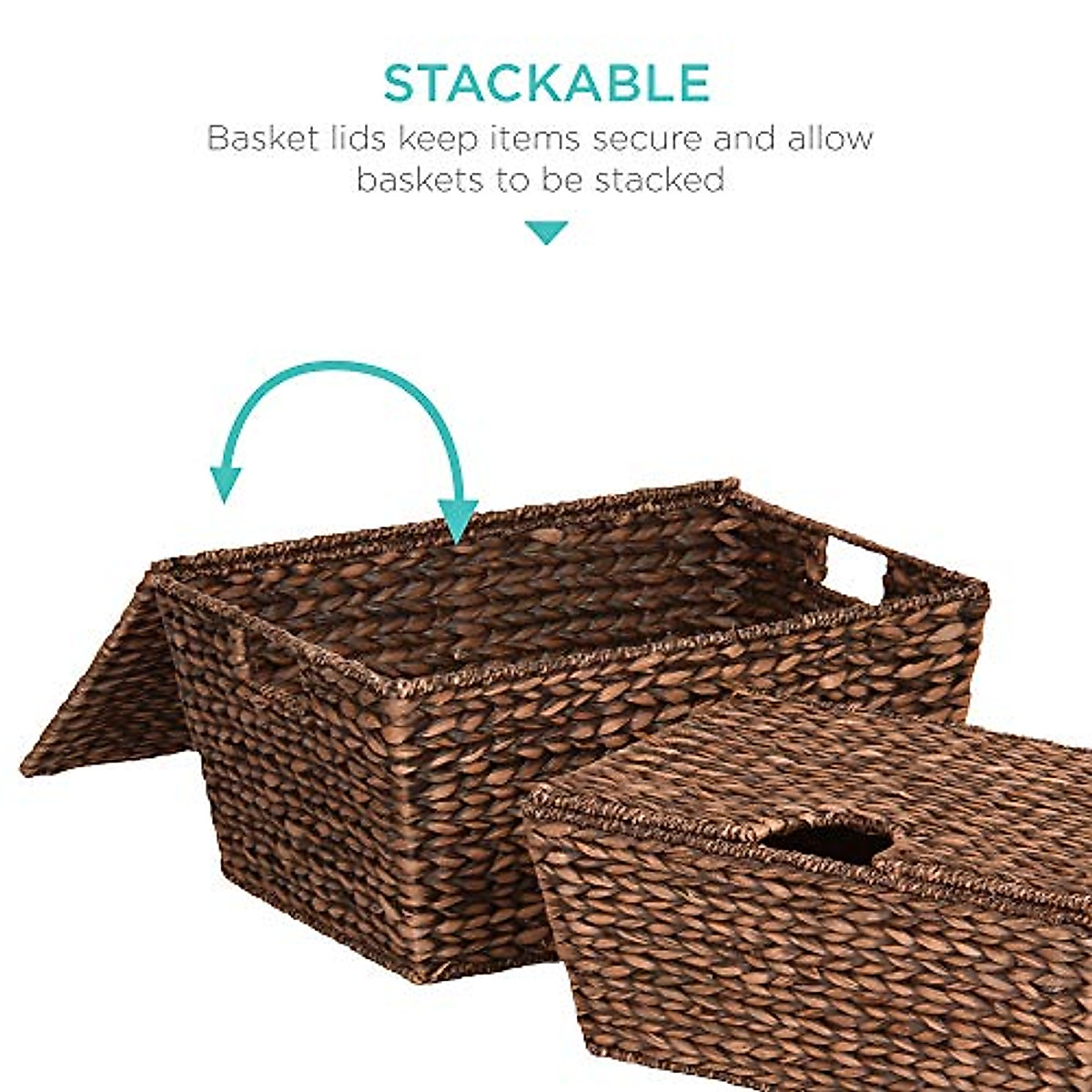 Best Choice Products Set of 2 XL Multipurpose Classic Water Hyacinth Chests Oversized Woven Tapered Storage Basket for Organization, Laundry, Decoration w/Attached Lid, Handle Holes