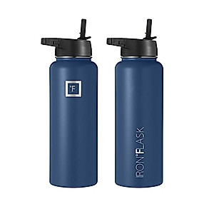 IRON °FLASK Sports Water Bottle - 40 Oz, 3 Lids (Straw Lid), Leak Proof, Vacuum Insulated Stainless Steel, Double Walled, Thermo Mug, Metal Canteen
