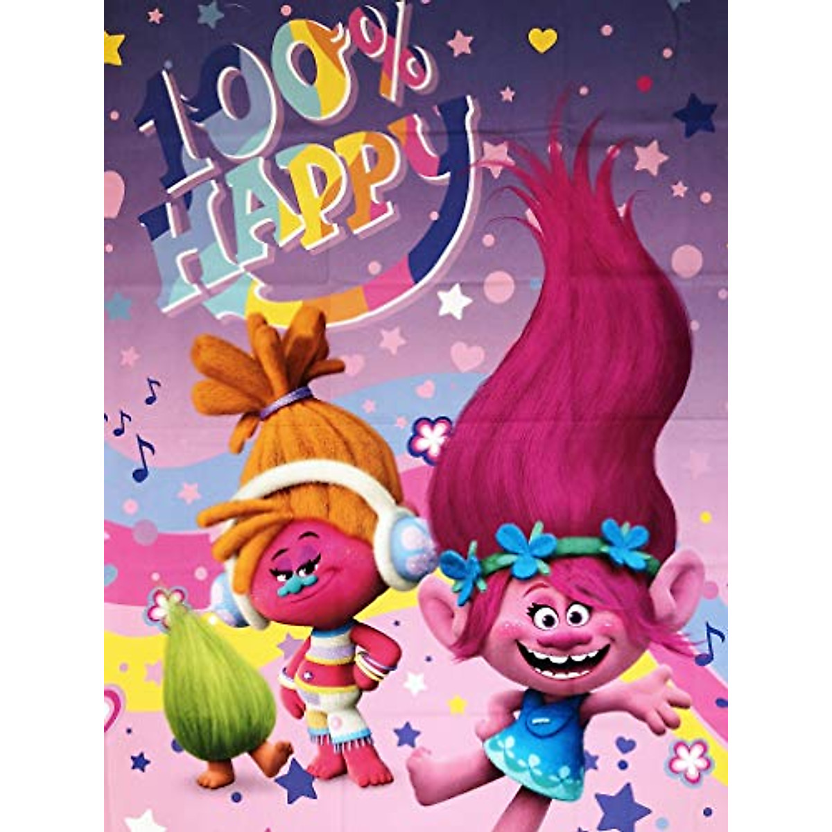 Trolls 100 Percent Happy Cotton Fabric Panel - Poppy DJ & Fuzzbert (Great for Quilting, Sewing, Craft Projects, Wall Hangings, and More) 30" X 44" Tall