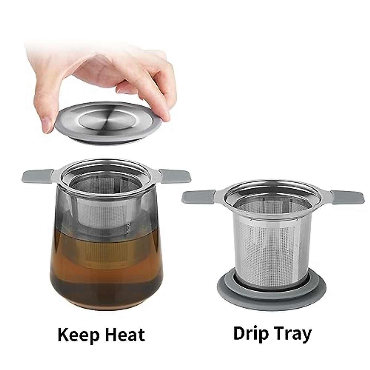 Ohtomber Tea Infuser Strainers for Loose Tea, Stainless Steel Loose Leaf Tea Strainer Stepper with Heat Proof Double Handles, Extra Fine Mesh Tea Ball Infusers, Tea Diffuser Holder Filter for Mugs