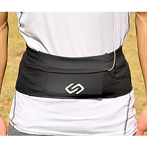 Sporteer VersaMod Running Belt, Workout Waist Pack, Travel Money and Passport Belt for Smartphones and Personal Items (Large, Black)