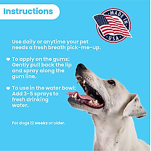 Pawtitas Dog Dental Spray Peppermint Spearmint Fresh Breath Water additive Help Prevent Tartar and Bad Breath | Manufactured with Certified Organic Ingredients (8 Ounces)