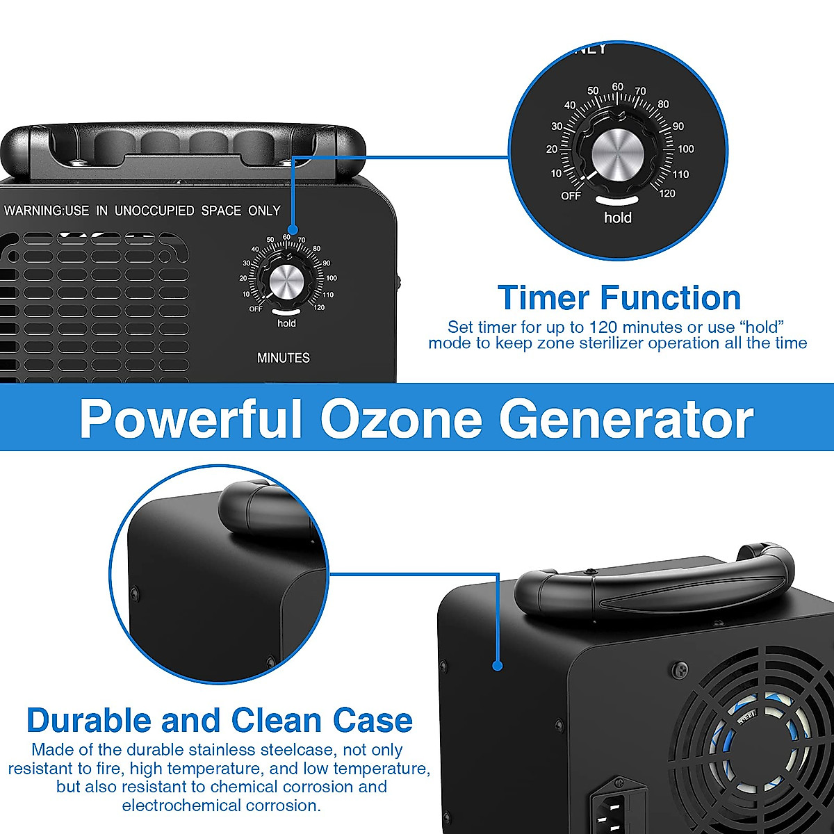 JOBYNA Ozone Generator Air purifier, 6000mg/h Ozone Machine Odor Removal, 120min Time Setting, Auto Shut Off Ozonator Ozone Machine for Car, Room, House, Smoke, and Pet
