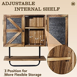 Butizone Small Bathroom Wall Cabinet, 17x21'' Barndoor Medicine Cabinet Wall Mount, 3 Tier Rustic Bathroom Storage Cabinet Over Toilet with Adjustable Shelf and Towel Bar for Bathroom Laundry Room