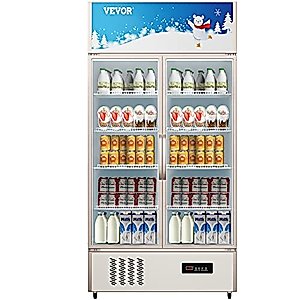 VEVOR Commercial Refrigerator,Display Fridge Upright Beverage Cooler, Glass Door with LED Light for Home, Store, Gym or Office, (23 cu.ft. Double Swing Door)