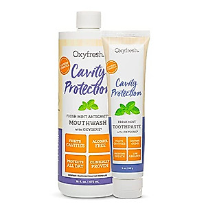 Oxyfresh Premium Cavity Protection Fluoride Mouthwash 16 oz. + Fluoride Fresh Mint Toothpaste 5 oz. | Perfect Pair for Anticavity Routine | Alcohol Free | Dye Free |