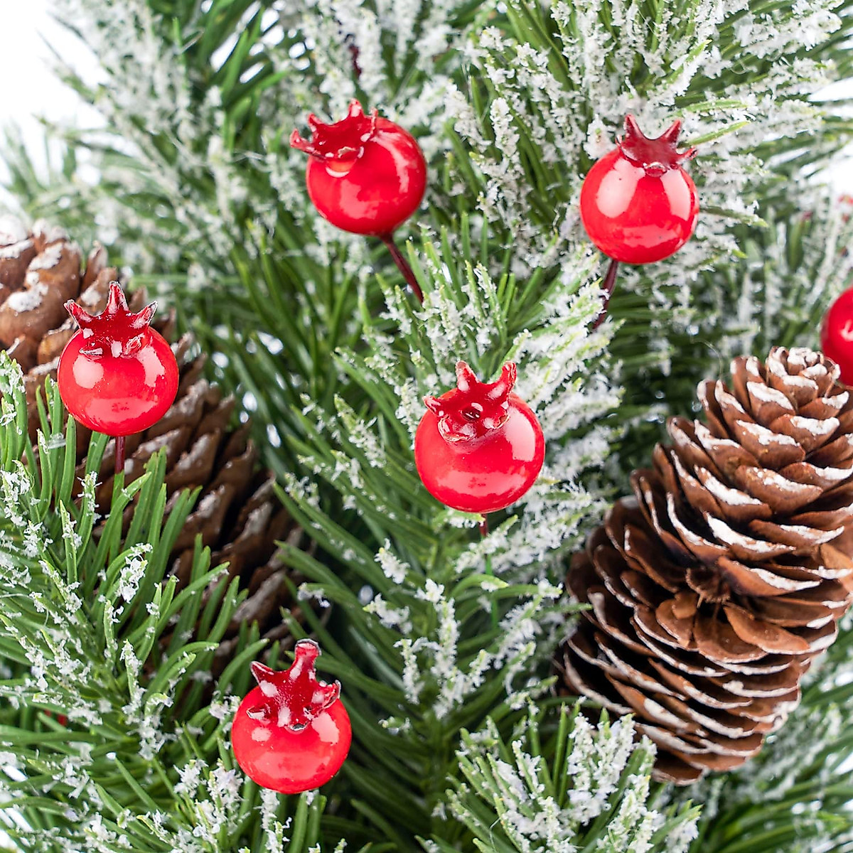 RAYNAG 100 Pieces Mini Artificial Pomegranate Fake Fruit Berry Stamen Christmas Party Decor DIY Craft,Red