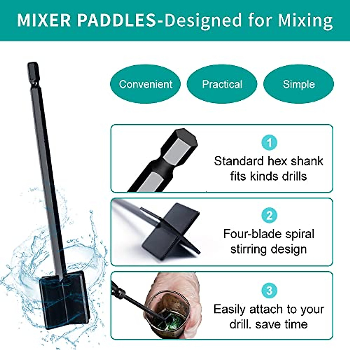 2 Pcs Epoxy Mixer Attachment for Drill, Reusable Paint and Resin Mixer Paddle to Mix Epoxy Resin, Paint, Ceramic Glaze and Reduce Bubbles