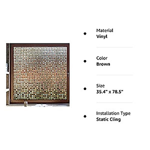 rabbitgoo Window Privacy Film Stained Glass Window Film Mosaic Static Cling Decorative Window Vinyl, Removable Rainbow Window Tint, Non-Adhesive UV Blocking for Home Office, Brown, 35.4 x 78.7 inches