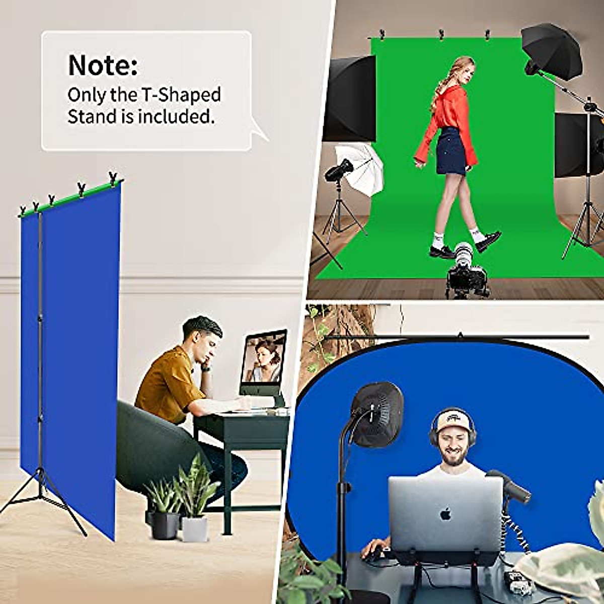 Hemmotop T Shape Backdrop Stand Portable 5ft Wide 6.5ft Tall, Green Screen Stand Adjustable Photo Background Stand with 4 Clip Clamps and Carry Bag for Video Studio Parties
