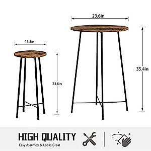 VECELO Small Bar Table and Chairs, Round Bistro Sets with 2 barstools, 3-Piece Pub Dining Furniture, Counter Height Wood Top for Breakfast Dinner Coffee Nap Conference, Easy Assembly, Rustic Brown