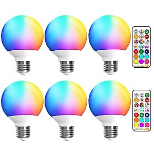 ILC G25 LED Globe Light Bulbs 6W, Remote Control Color Changing, 60W Equivatlent, Color Temprature: 4000K Natural White, CRI>95+, E26 Base, for Vanity Makeup Mirror, Bathroom (6 Pack)