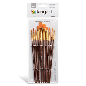 KINGART 250-10 Acrylic Art Paint Brush Set, 10 Round & Flat Brown Nylon Short Handle Brushes for Acrylic, Oil, and Watercolor, Rock Painting, Face Painting, Canvas, Ceramic, Craft and Hobby