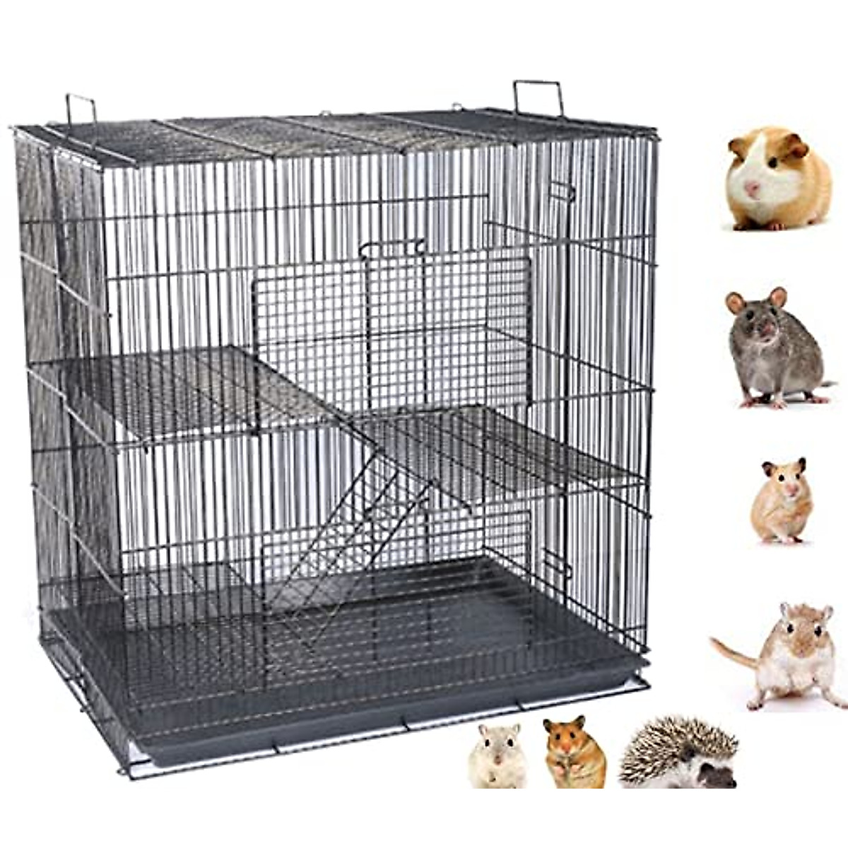 Foldable 3-Level with Narrow 3/8 Inch Bar Spacing Chew Free Small Animal Critter Travel Carrier Cage for Guinea Pig Ferret Chinchilla Sugar Glider Rats Mice Gerbil