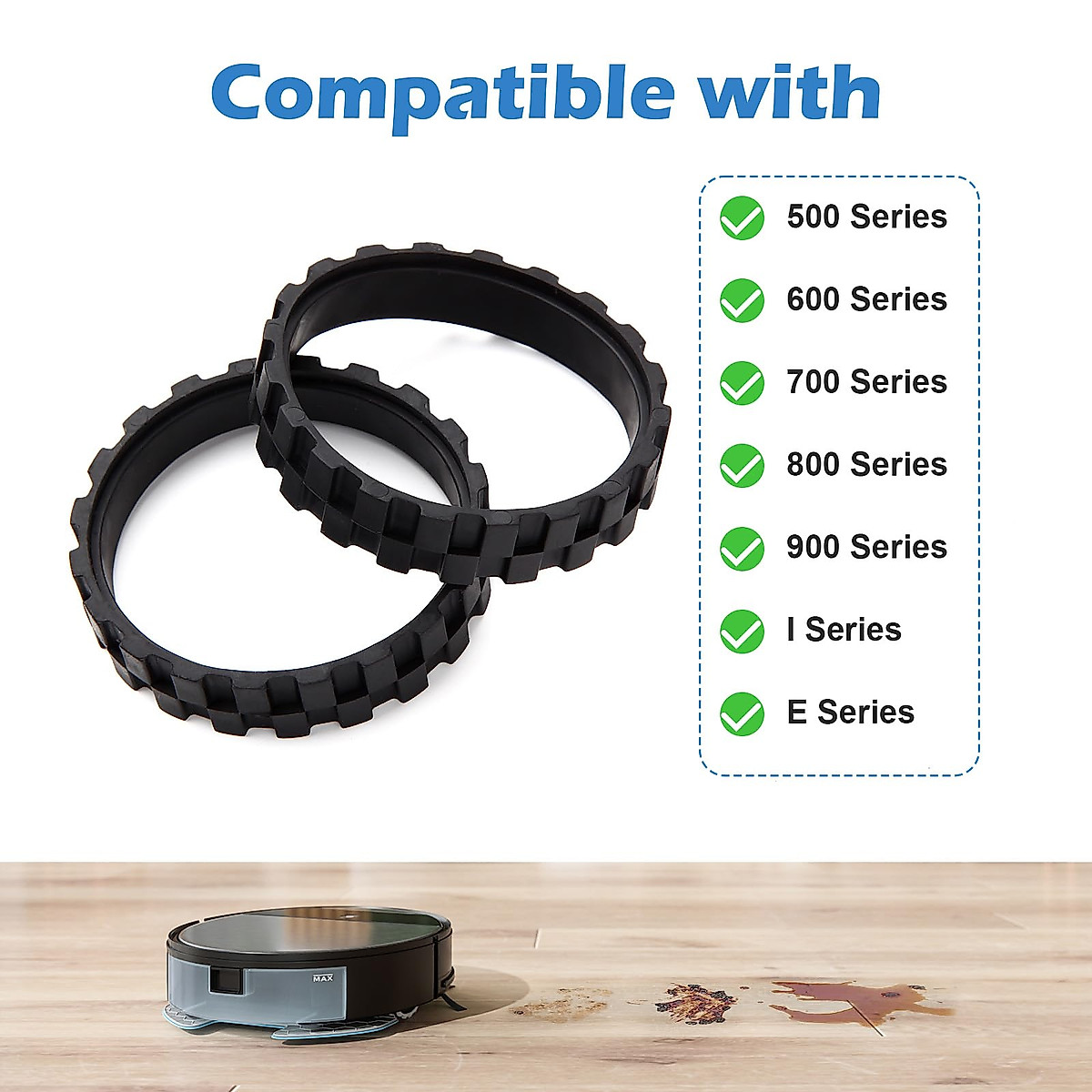 Abeskch Replacement Tire Compatible with IRobot Roomba Wheels Series 500, 600, 700, 800, 900 and I3, I6, I7, E5, E6, J9 Non-slip, high wear resistance Tire for irobot roomba wheel replacement (2 Pack)