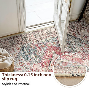 BESTSWEETIE Area Rug 5x7 Rugs for Living Room 5 x 7 Washable Rugs Non Slip Vintage Boho Living Room Rugs for Bedroom Dining Room, Distressed Pattern Carpet, Pink