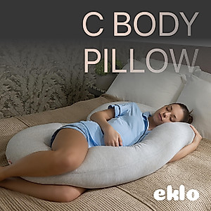 EKLO Pregnancy Pillows, C-Shape Full Body Pillow – Jersey Cover Light Grey – Maternity Must Haves, Great for Sleeping, Resting - Full Body Support