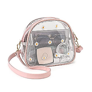 Clear Crossbody Purse for Women, Small Clear Purse Stadium Approved, See Through Clear Shoulder Bag with Flowers adjustable strap for Travel Work Concert (Pink)