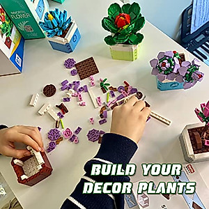 WISEPLAY Succulent Building Blocks Set - Christmas Stocking Stuffers for Woman and Teens Girls - Unique Flower Home Décor Idea - Build & Display Creative Building Project for Women and Teens