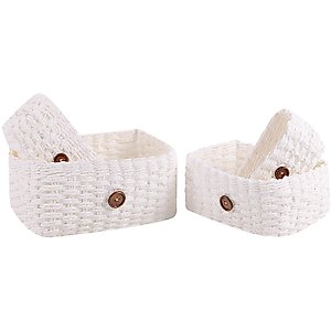 YheenLf Woven Storage Baskets for Organizing, Waterproof Storage Boxes for Shelves, Decorative Paper Rope Open Storage Bins Gift Baskets, White, 4-Pack