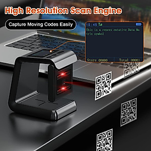 Alacrity 2D QR Wireless Hands-Free Omnidirectional Desktop Barcode Scanner, with Screen Display and Large Capacity Batteries, Compatible with Bluetooth & 2.4GHz Wireless, for Airport, Supermarket