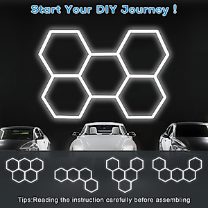 Hexagon Garage Lights, 25 Pack Hexagon Ceiling Light Updated Longer Size, 5 Grids LED Honeycomb Lights Ceiling Super Bright for Car Detailing Garage Workshop Basement Gym Barber