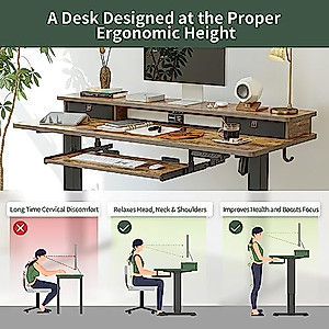 FEZIBO Standing Desk with Drawers, Adjustable Height Desk with Keyboard Tray, Stand Up Desk with Storage Shelf, 48 x 24 Inchs, Rustic Top