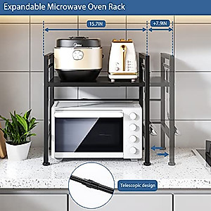 KITCSTI Microwave Oven Rack,Expandable Microwave Shelf for Kitchen Counter,2 Tiers Microwave Stand Countertop Organizer for Kitchen Counter