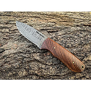 SUSA KNIVES 8''Fixed Blade Hunting Knife with Leather Sheath, Damascus steel Blade Outdoor Survival Hunting Knife, Natural Wood Handle Camping Knife for Men and Women (BROWN)