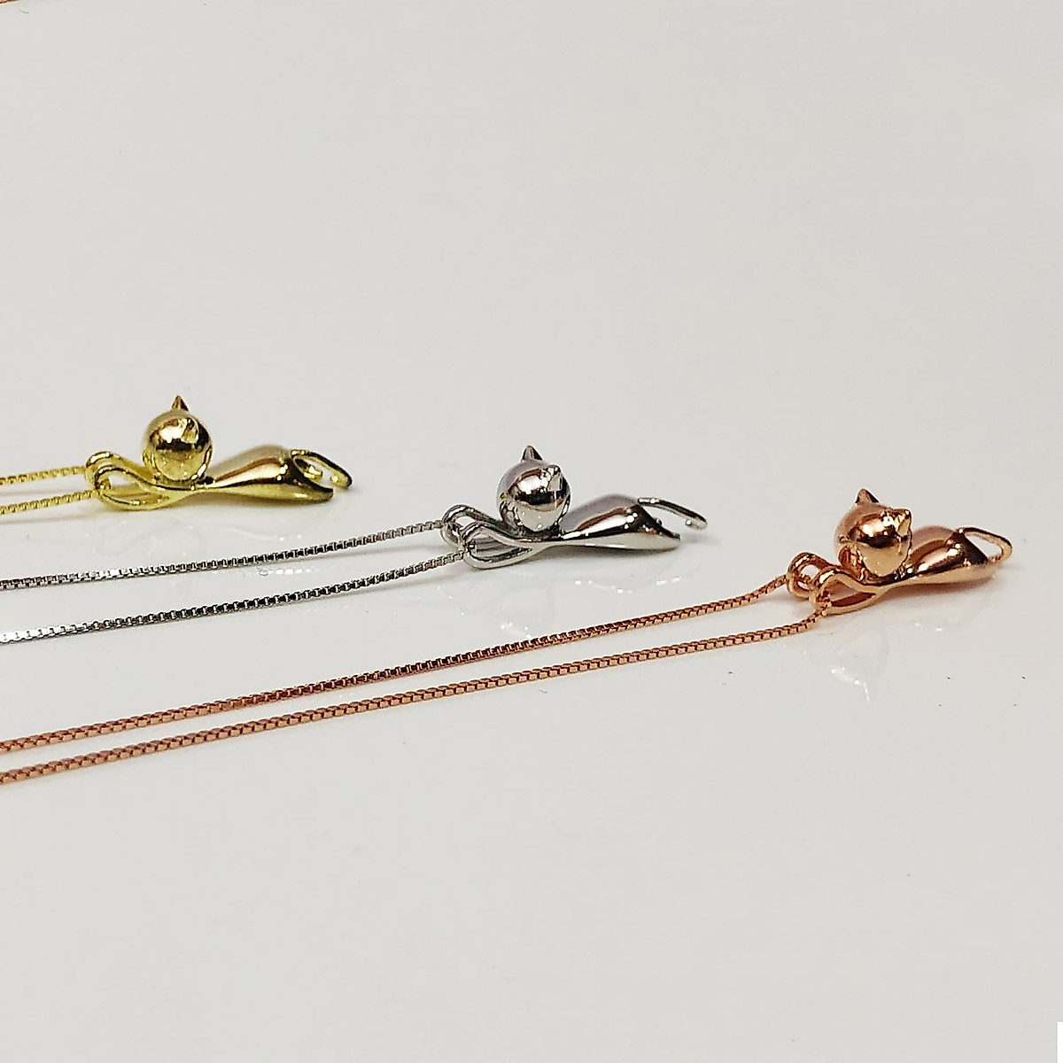 AFFY 14k Rose Gold Over Sterling Silver Flying Hanging Cat Pendant Necklace for Women