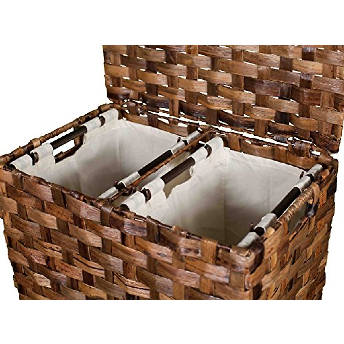 BIRDROCK HOME Abaca Divided Flat Weave Laundry Hamper with Bags - Hand Woven Clothes Basket - Sorter Hampers - Espresso