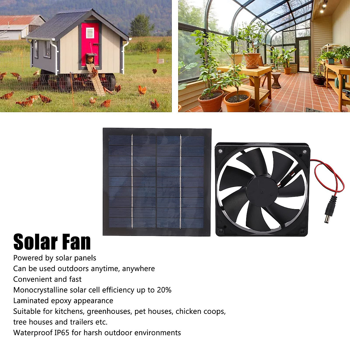 Exhaust Fan, Solar Panel Fan Kit 20W Portable Waterproof IP65 20 Conversion Rate Mini Exhaust Fan for Pet House Greenhouse
