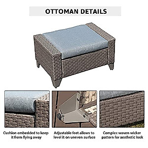 SUNSITT Patio Furniture Ottoman Outdoor Wicker Footstool with Waterproof Furniture Cover