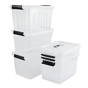 Kekow 6-Pack 10 L Plastic Storage Boxes, Clear Plastic Storage Bins with Lids