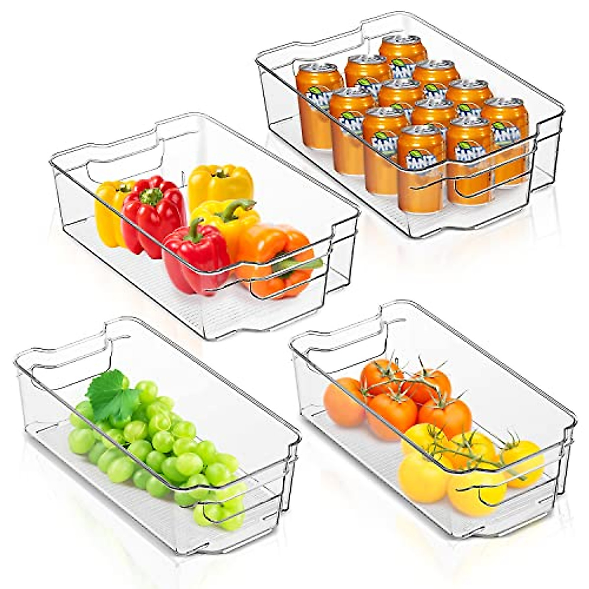 Refrigerator Organizer Bins, CaptainFive 4 Packs (2 Large/2 Middle) Fridge Organizer Bins, Stackable BPA-Free Pantry Organizer Storage for Freezer Kitchen Cabinet