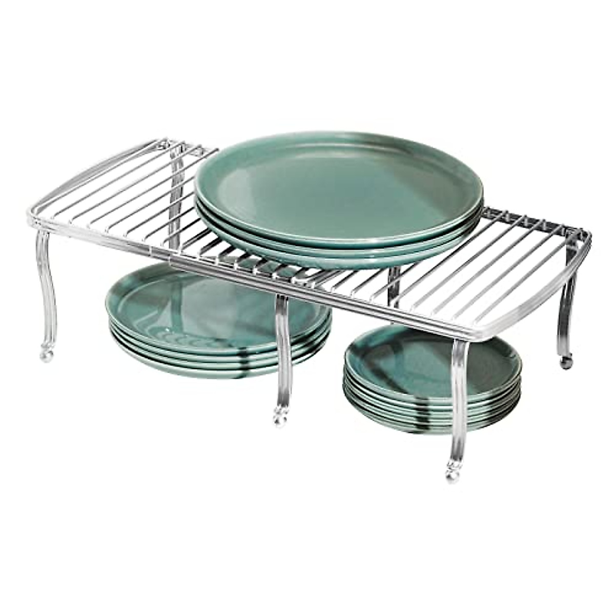 mDesign Expandable Wire Metal Kitchen Cabinet Shelf Rack - Adjustable Pantry, Countertop, Cupboard Shelf Organizer - Dish and Plate Storage Space-Saver, Hyde Collection, 2 Pieces, Chrome