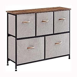 ZSEDP 5 Drawer Dresser Storage Organizer Cabinet for Bedroom Living Room Hallway Entryway Closet with Wide Sturdy Steel Frame Wood Top