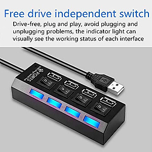 Lysee USB Cables - USB Hub 2.0 Multi USB 2.0 Hub High Speed LED 4 / 7 Ports USB Splitter for PC Computer Accessories Laptop with ON/of - (Color: Red, Length: SATNGARD)