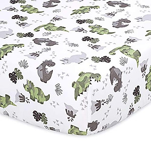 The Peanutshell Dinosaur Fitted Crib Sheet Set for Baby Boys or Girls, 2 Pack Unisex Set