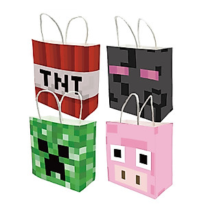 16PCs Miners Party Gift Bags Candy Treat Birthday Video Game Party Boys Favor Bag Pixel Theme Goodie Decoration