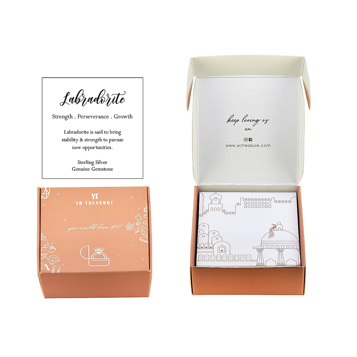 YoTreasure Natural Labradorite Statement Ring 925 Sterling Silver Gemstone Jewelry